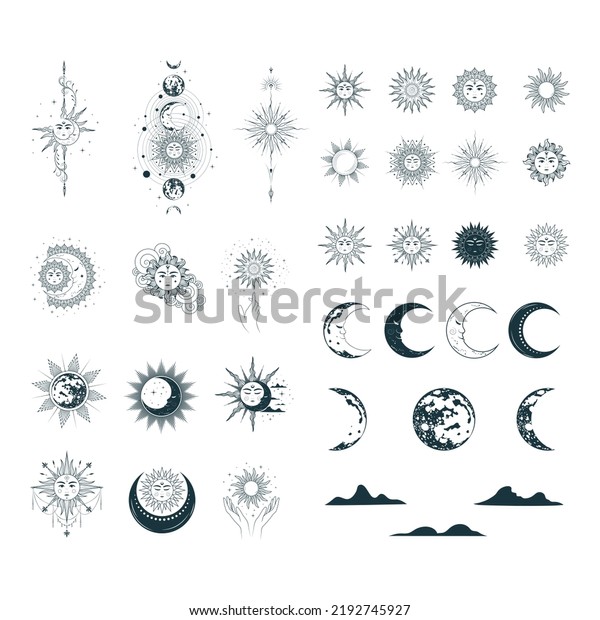 Celestial Big Collection Suns Moons Faces Stock Vector (Royalty Free ...