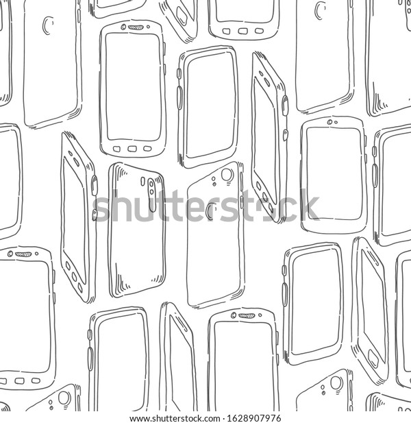 Cell Phones Seamless Vector Doodles Background Stock Vector (Royalty ...
