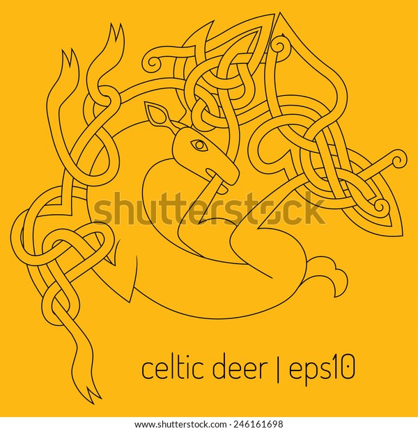 Celtic Deer Ornamental Outline Elements Traditional Stock Vector ...