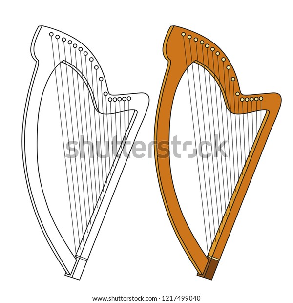 Celtic Harp Color Outlined Coloring Stock Vector (Royalty Free ...