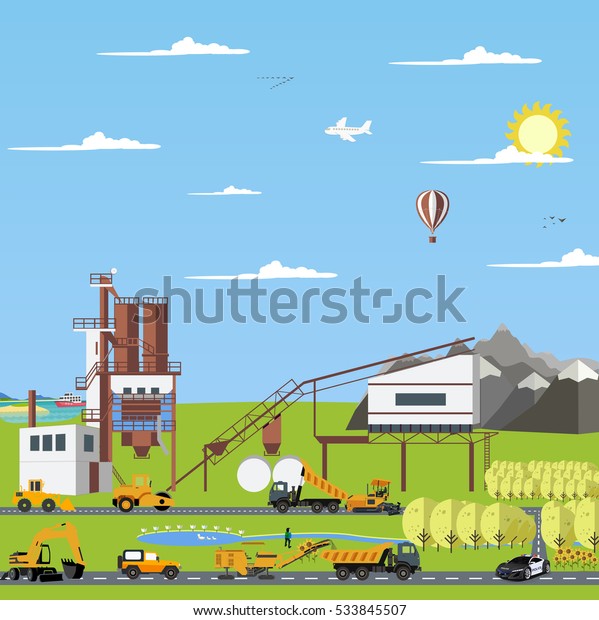 Cement Factory Work Machines Vector Background Stock Vector (Royalty ...