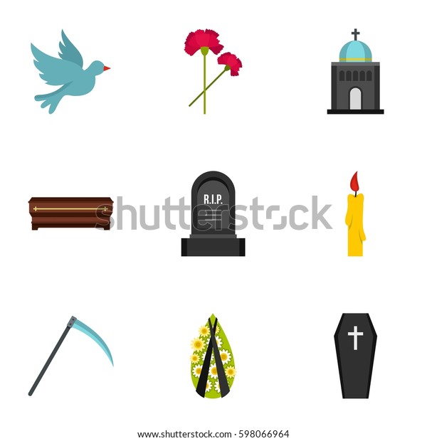 Cemetery Icons Set Flat Illustration 9 Stock Vector (Royalty Free ...