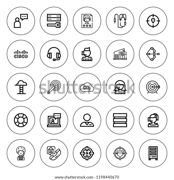 Center icon set. collection of 25 outline center icons with archery ...