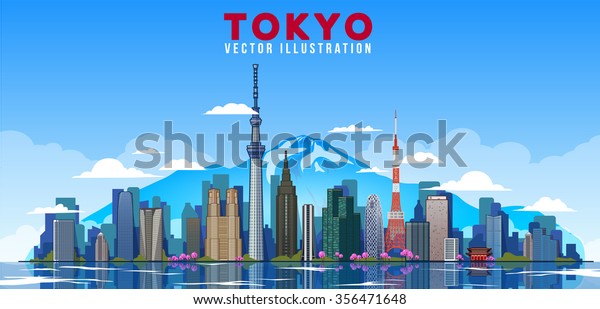 Center Tokyo On Background Mount Fuji Stock Vector (Royalty Free) 356471648