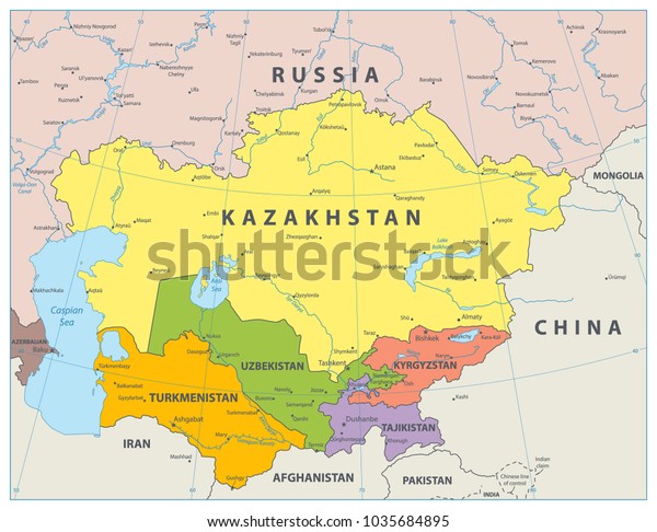 Central Asia Political Map Vector Illustration: vetor stock (livre de ...