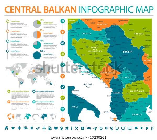Central Balkan Map Detailed Info Graphic Stock Vector (Royalty Free ...