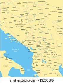 Central Balkan Map Detailed Vector Illustration Stock Vector (Royalty ...
