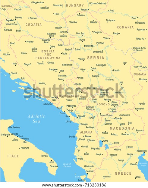 Central Balkan Map Detailed Vector Illustration Stock Vector (Royalty ...