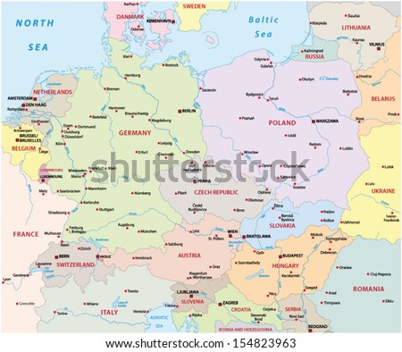 Central Europe Map Stock Vector (Royalty Free) 154823963 - Shutterstock