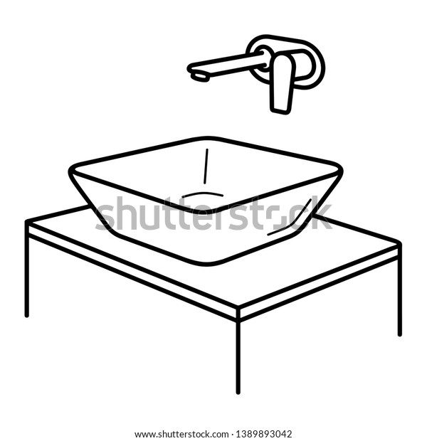 Ceramic Wash Basin Vector Outline Icon Stock Vector (Royalty Free ...