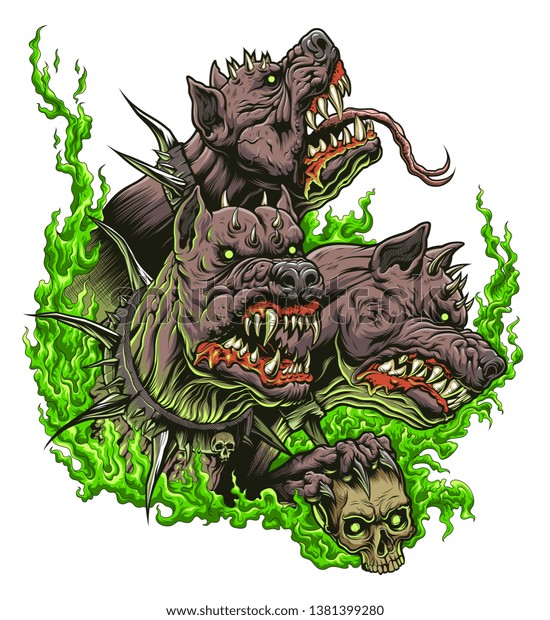 Cerberus Green Fire On White Background: เวกเตอร์สต็อก (ปลอดค่า ...