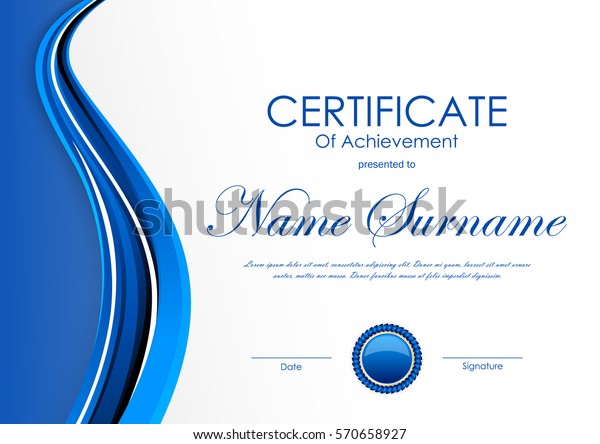 Certificate Achievement Template Blue Wavy Dynamic Stock Vector ...