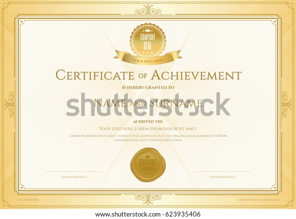 Certificate Achievement Template Elegant Gold Border Stock Vector ...