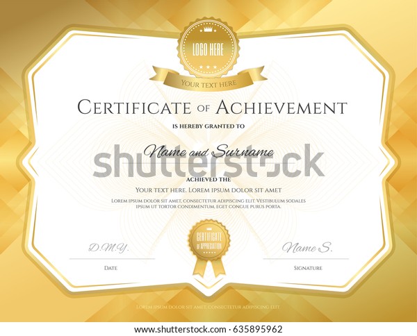 Certificate Achievement Template Elegant Gold Border Stock Vector ...