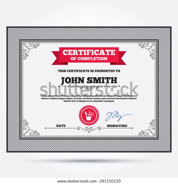 Certificate Completion Cocktail Sign Alcoholic Drink Stock Vector ...