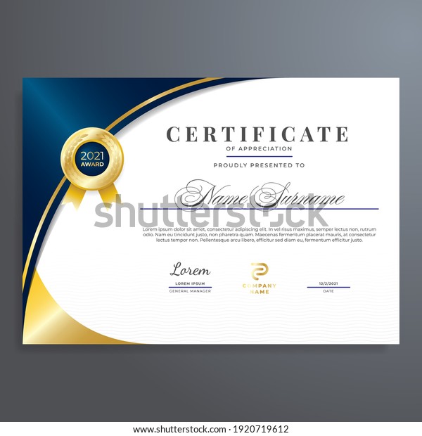 Certificate Design Gold Blue Color Multipurpose Stock Vector (Royalty ...
