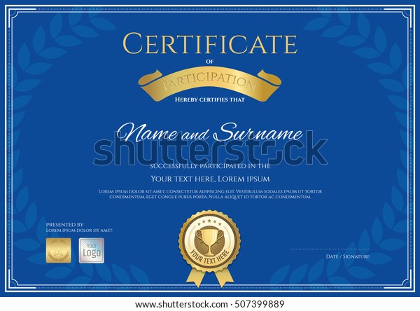 Certificate Participation Template Blue Theme Award 스톡 벡터(로열티 프리 ...