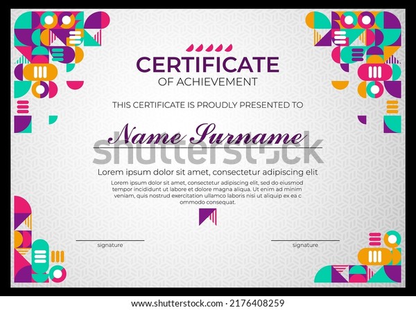 Certificate Template A4 Size Geometric Mosaic 库存矢量图（免版税）2176408259 | Shutterstock