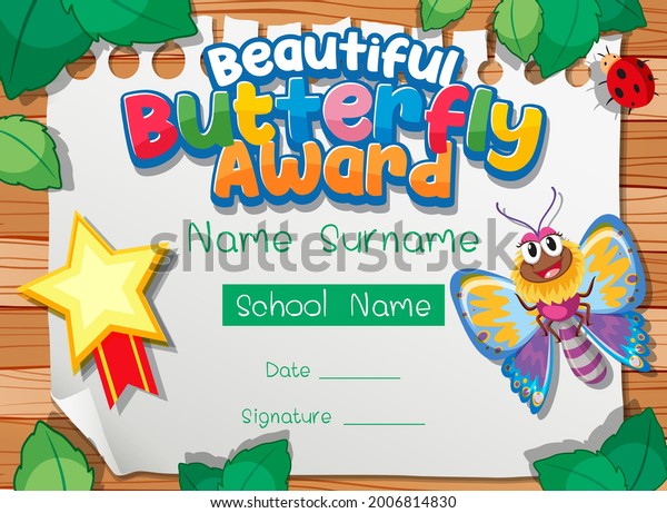 Certificate Template Beautiful Butterfly Award Illustration Stock ...