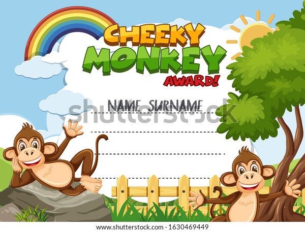 Certificate template for cheeky award with monkeys in background illustration