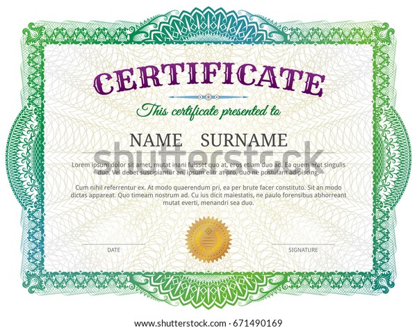Certificate Template Guilloche Elements Green Diploma Stock Vector ... Certificate Template Guilloche Elements Green Diploma Stock Vector ...