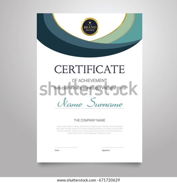 Certificate Template Modern Vertical Elegant Vector Stock Vector (Royalty Free) 671720629
