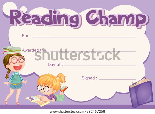 Certificate Template Reading Champ Purple Background Stock Vector ...