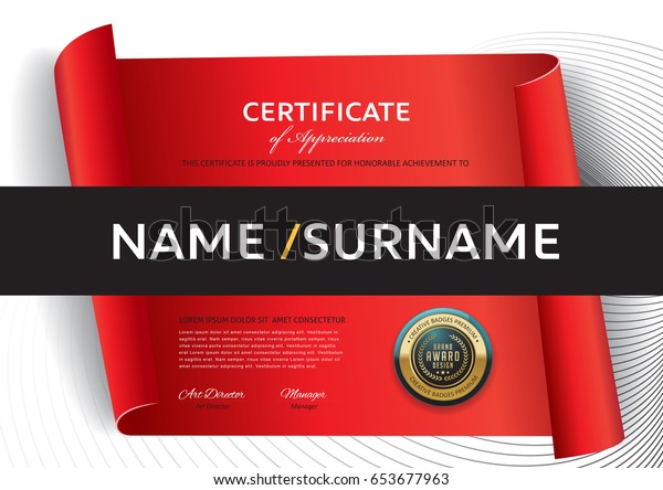 Certificate Template Red Ribbon Decorationdiplomavector Illustration ...