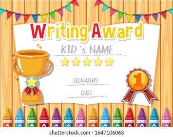 Certificate Template Writing Award Trophy Background Stock Vector ...