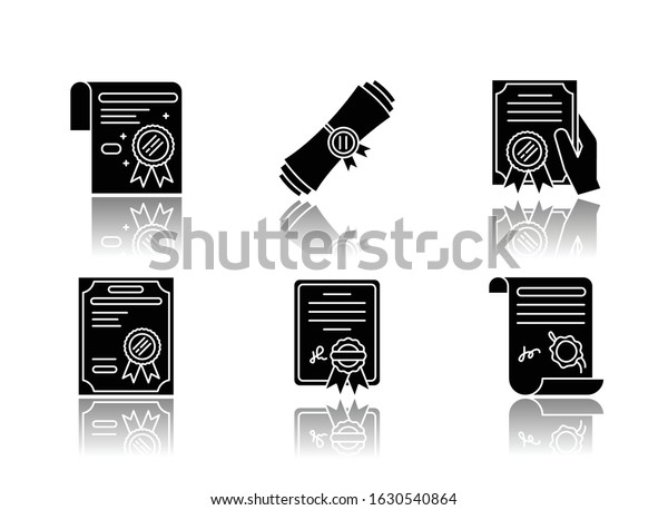 Certificates Drop Shadow Black Glyph Icons Stock Vector (Royalty Free ...
