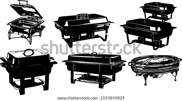 Chafing Dish Set Silhouette Line Art Stock Vector (Royalty Free ...