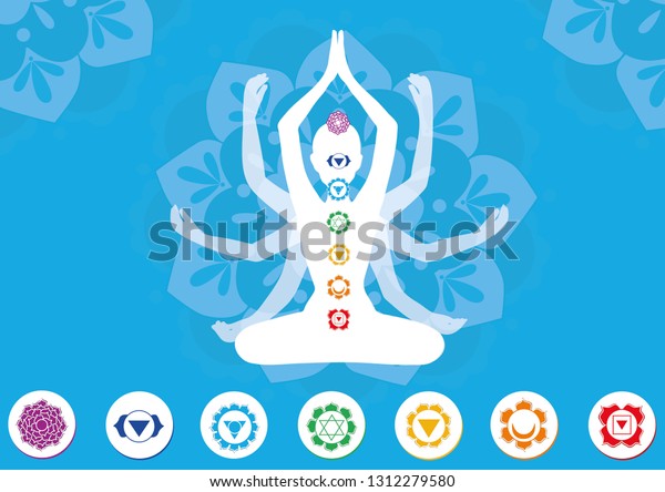 Chakra Meditation Vector Illustration Floating Person: vector de stock ...