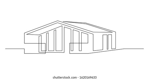 Chaletstyle House Continuous Line Art Drawing Stock Vector (Royalty ...