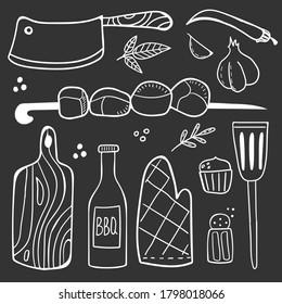 Chalk Drawing Bbq Doodle Set Hand Stock Vector (Royalty Free ...