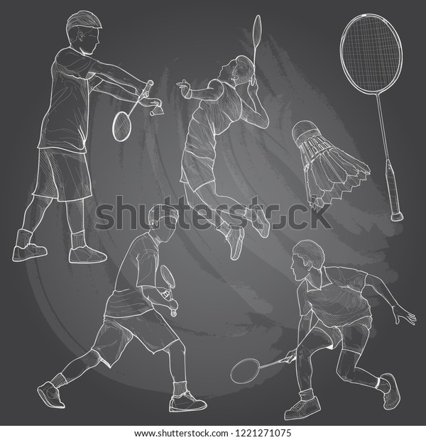 Chalk Drawing Illustration Badminton Set Badminton Stock Vector ...