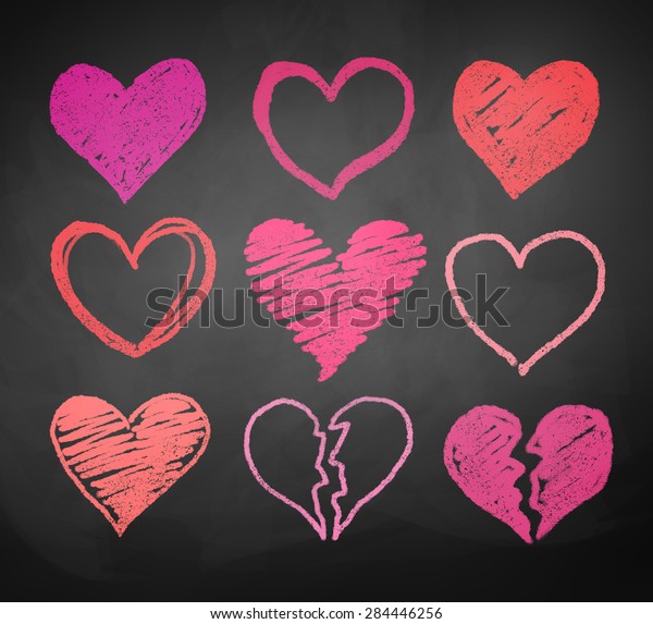 Chalk Drawn Vector Collection Hearts Stock Vector (Royalty Free) 284446256