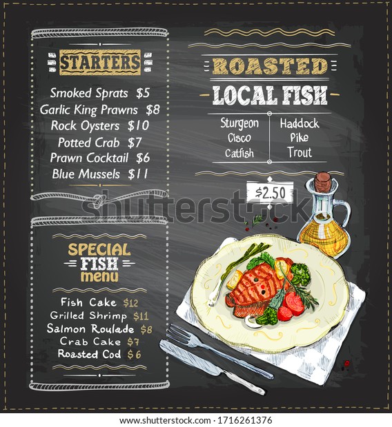 Chalk Fish Menu Board Graphic Illustration Stock Vector (Royalty Free ...