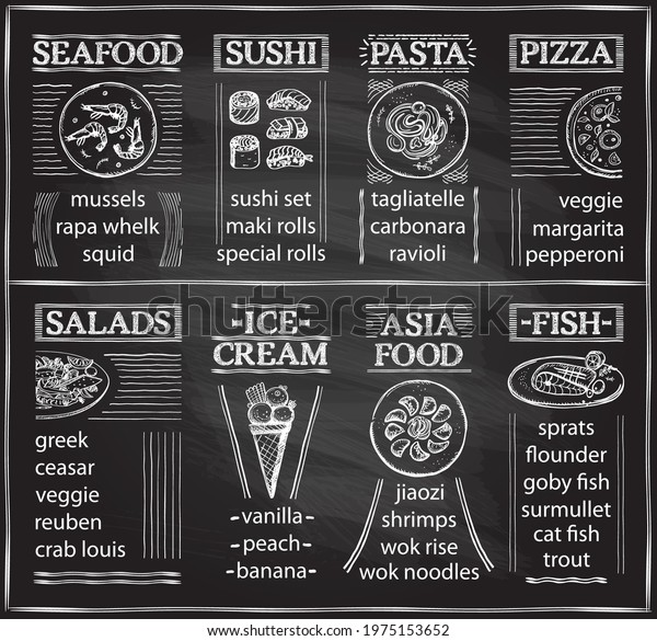 Chalkboard Cafe Menu Template Seafood Sushi Stock Vector (Royalty Free ...