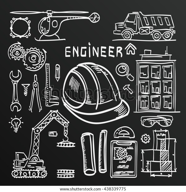 Chalkboard Sketch Icons Engineer Drawing Style Stock Vector (Royalty ...