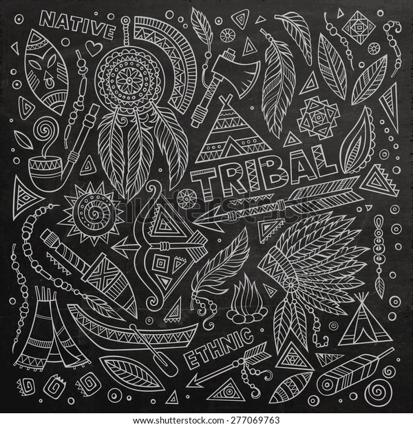 Chalkboard Tribal Native American Set Symbols Stock Vector (Royalty ...