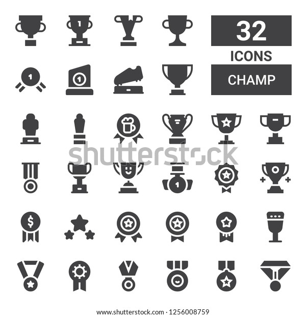 champ icon set. Collection of 32 filled champ icons included Medal ...