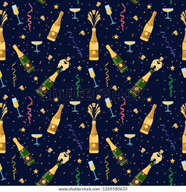 Champagne Seamless Pattern Holiday Seamless Pattern Stock Vector ...