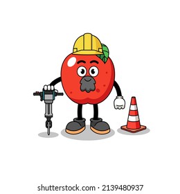 Character Cartoon Apple Working On Road Stock Vector (Royalty Free ...