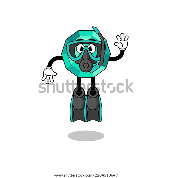 Character Cartoon Emerald Gemstone Diver Character Stock Vector ...