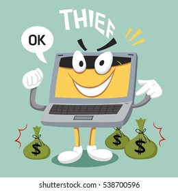 Character Cartoon Laptop Computer Steal Money Stock Vector (Royalty ...