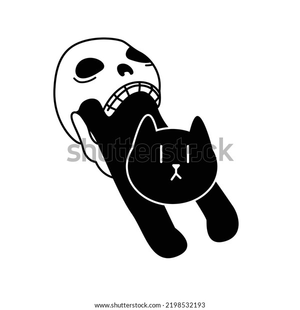 Character Design Black Cat Sleeps Skull Stock Vector (Royalty Free ...