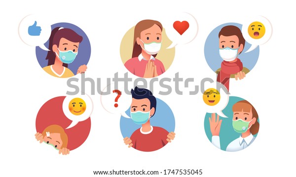 Character faces wearing masks collection. Various expressions ...