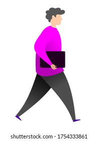 Character Flat Design Man Holding Computer Stock Vector (Royalty Free ...
