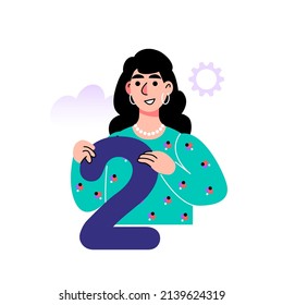 Character Holds Big Number 2 Two Stock Vector (Royalty Free) 2139624319 ...
