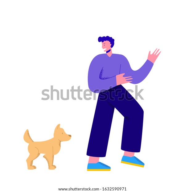 Character Man Afraid Dog Cartoon Man Stock Vector (Royalty Free ...